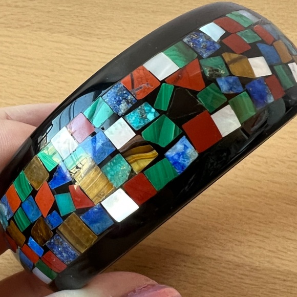 Jewelry | Vintage Wide Plastic Resin Bangle Bracelet Malachite Lapis ...